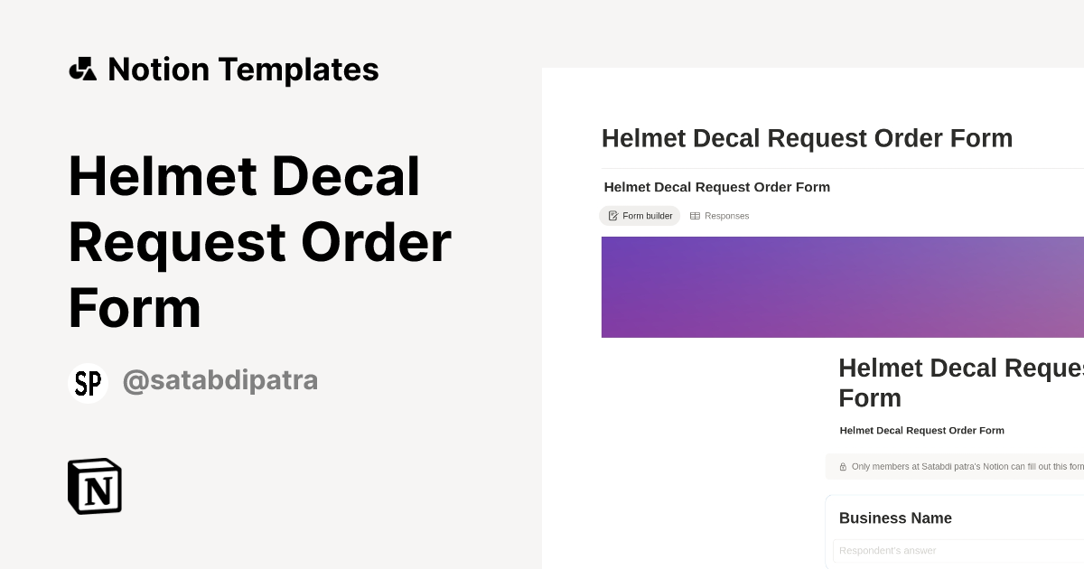 תבנית Helmet Decal Request Order Form מאת Satabdi Patra | Marketplace ...