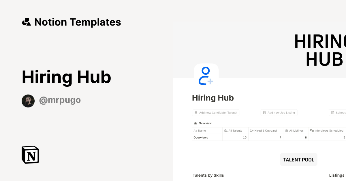 תבנית Hiring Hub מאת mrpugo | Marketplace של Notion