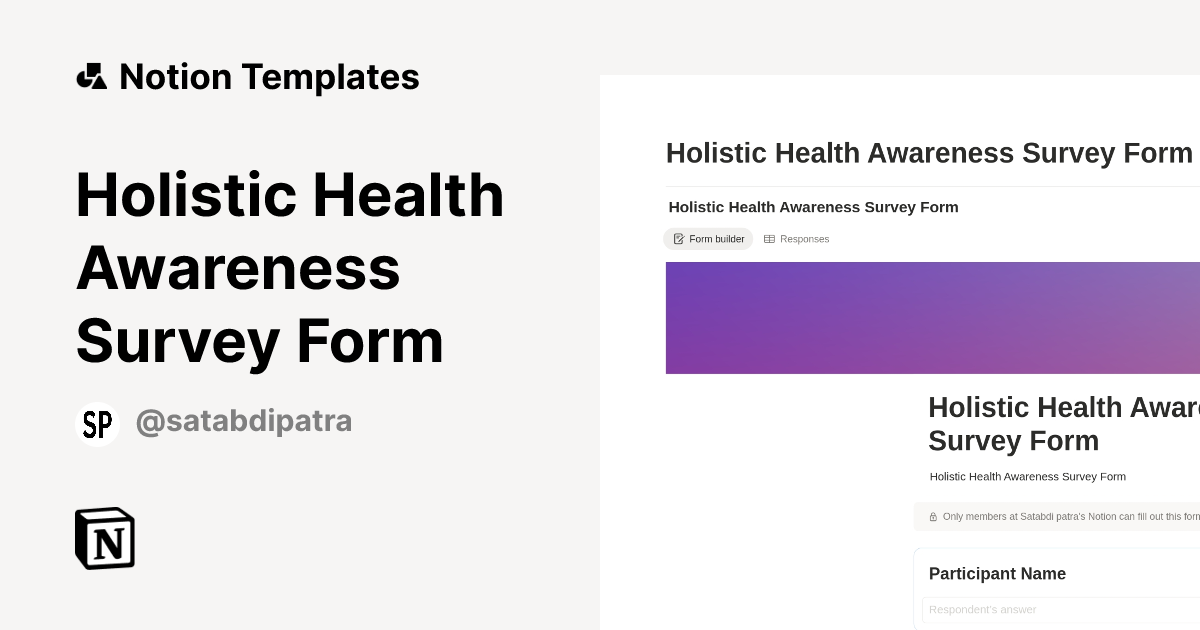 תבנית Holistic Health Awareness Survey Form | Marketplace של Notion