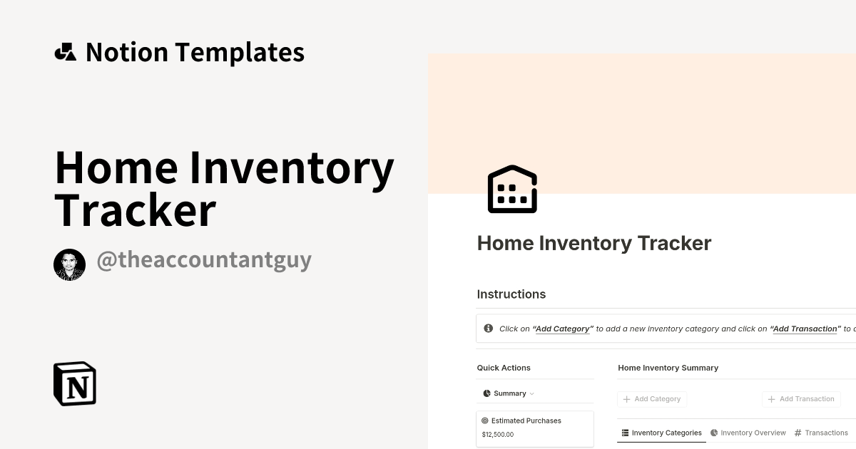 תבנית Home Inventory Tracker | Marketplace של Notion