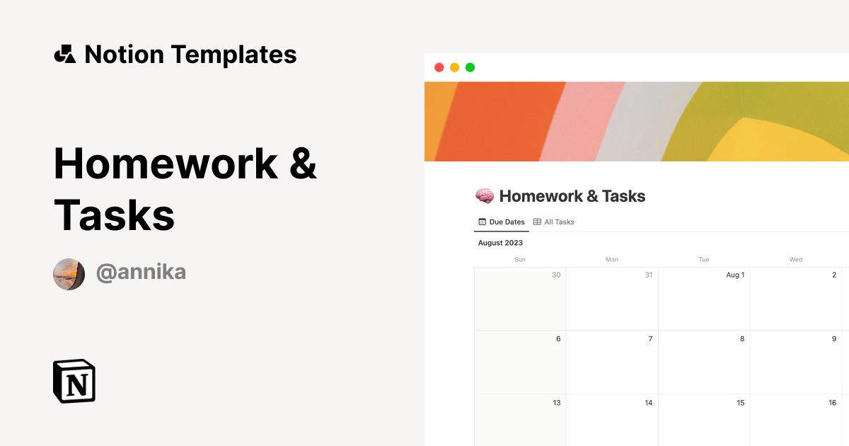 תבנית Homework & Tasks | Marketplace של Notion