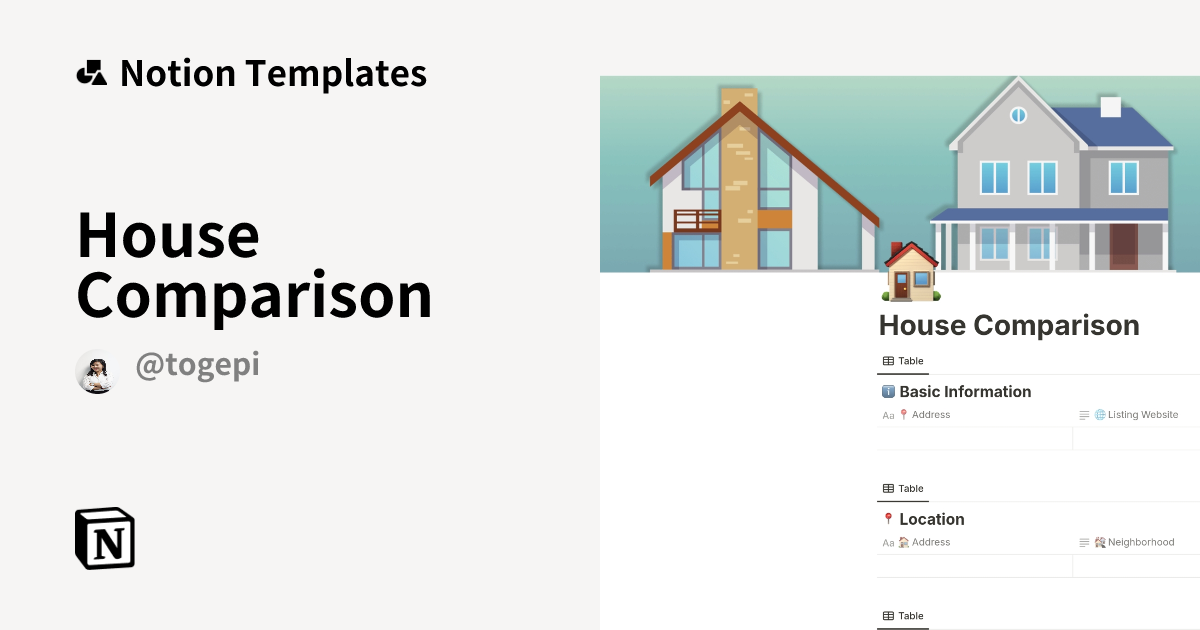 תבנית House Comparison | Marketplace של Notion