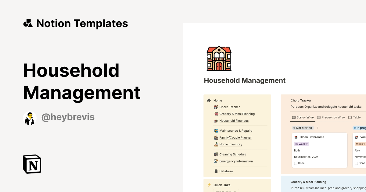 תבנית Household Management מאת heybrevis | Marketplace של Notion