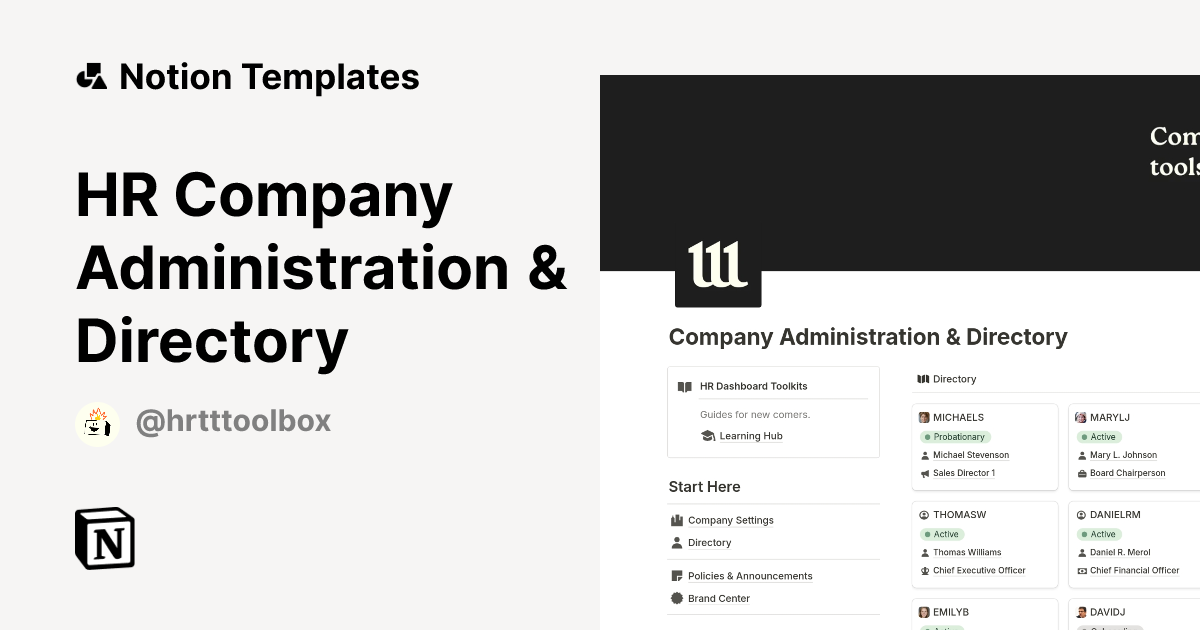 תבנית HR Company Administration & Directory | Marketplace של Notion
