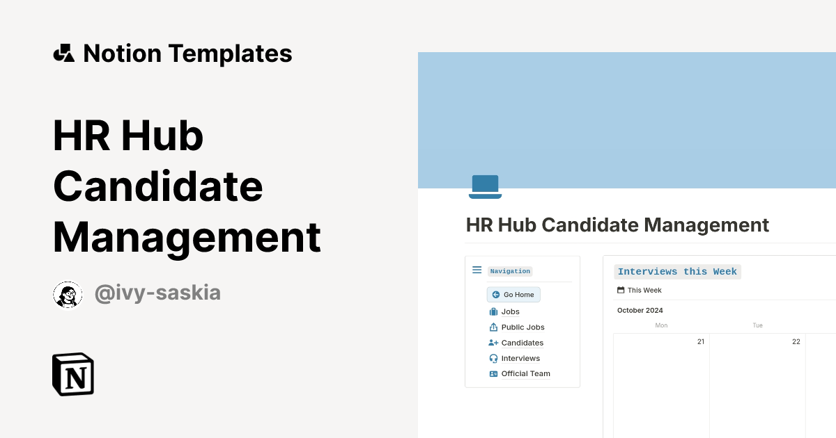 תבנית HR Hub Candidate Management | Marketplace של Notion