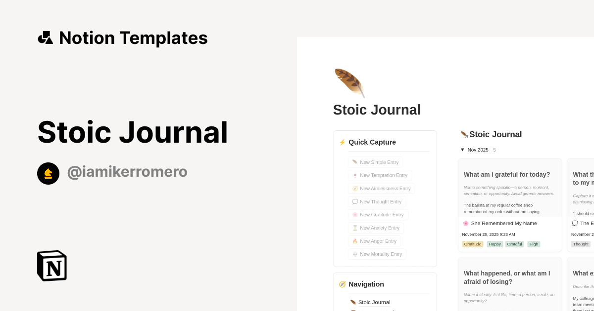 תבנית Stoic Journal | Marketplace של Notion