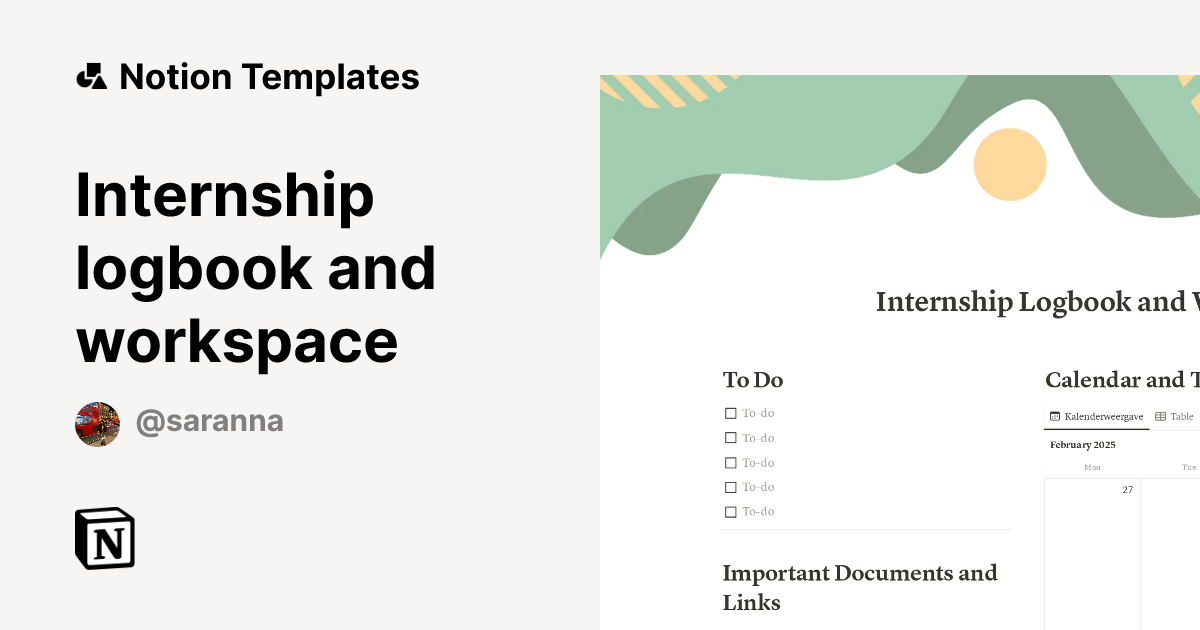 תבנית Internship logbook and workspace מאת Anna | Marketplace של Notion