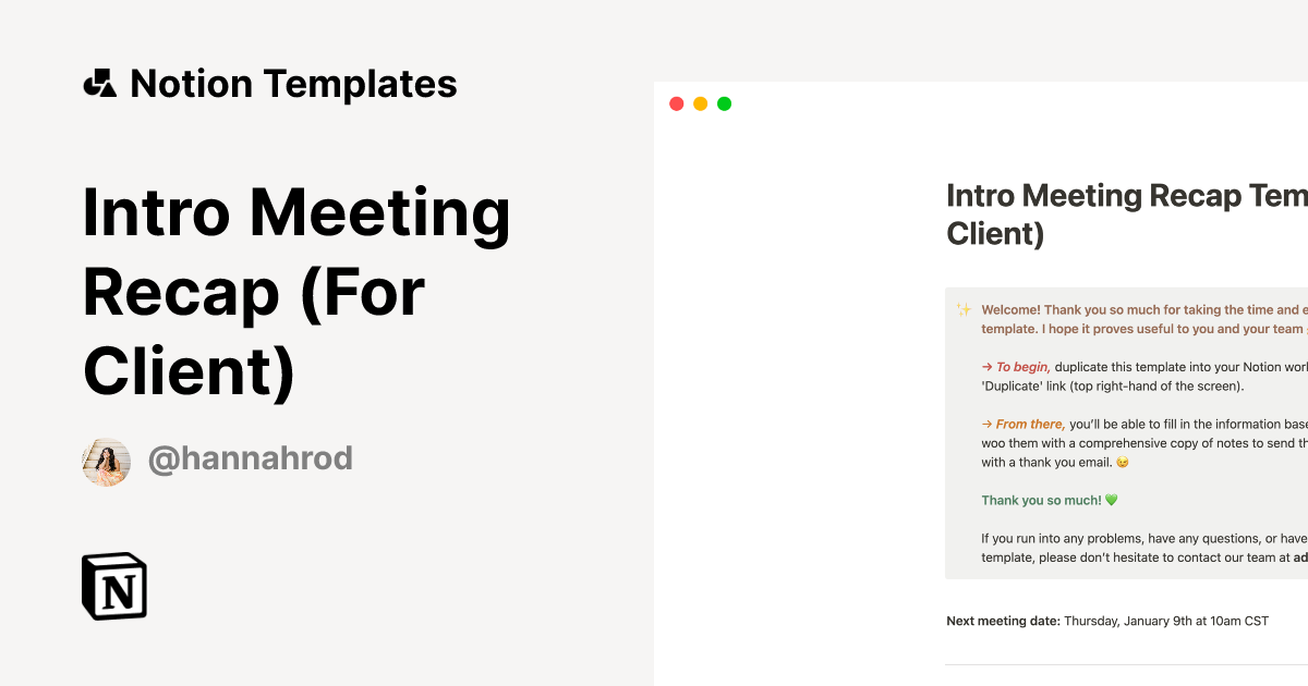 תבנית Intro Meeting Recap (For Client) | Marketplace של Notion