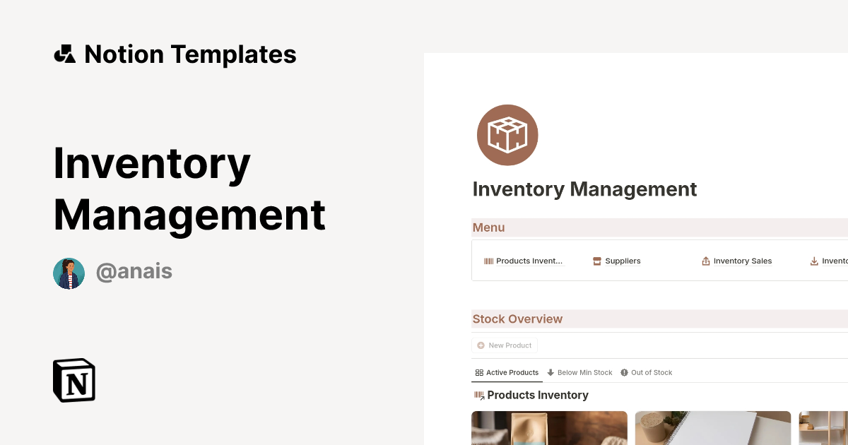 תבנית Inventory Management | Marketplace של Notion