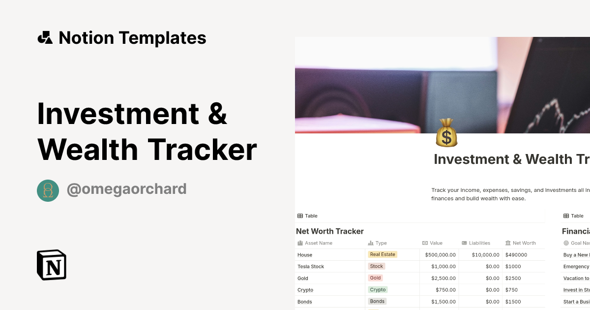 תבנית Investment & Wealth Tracker | Marketplace של Notion