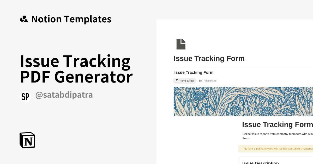 תבנית Issue Tracking PDF Generator מאת Satabdi Patra | Marketplace של ...