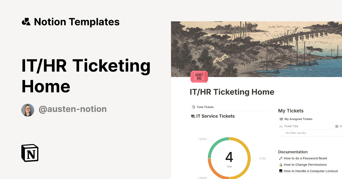 תבנית IT/HR Ticketing Home מאת Austen Hendler | Marketplace של Notion