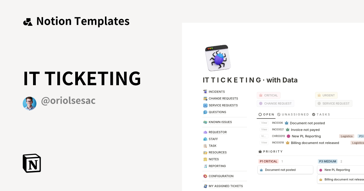 תבנית IT TICKETING | Marketplace של Notion