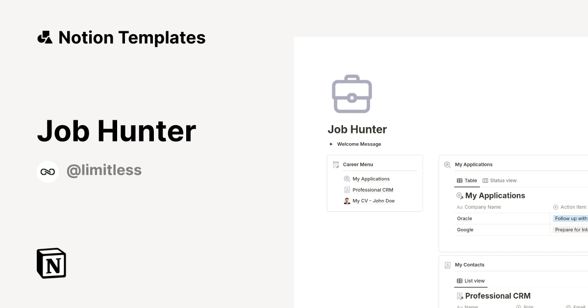 תבנית Job Hunter מאת Limitless Notion | Marketplace של Notion