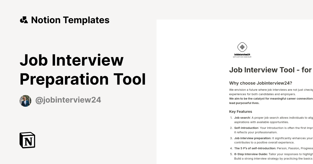 תבנית Job Interview Preparation Tool מאת Jobinterview24.blog ...