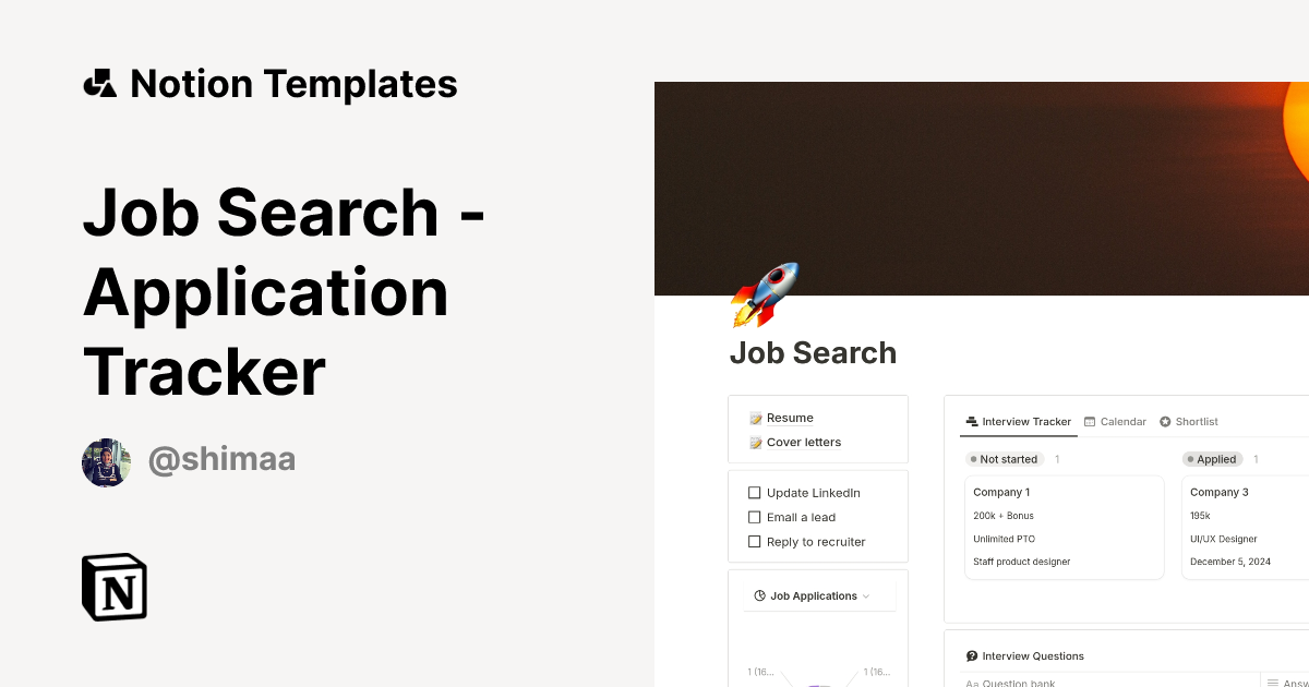 תבנית Job Search - Application Tracker מאת Shimaa Hassan | Marketplace ...