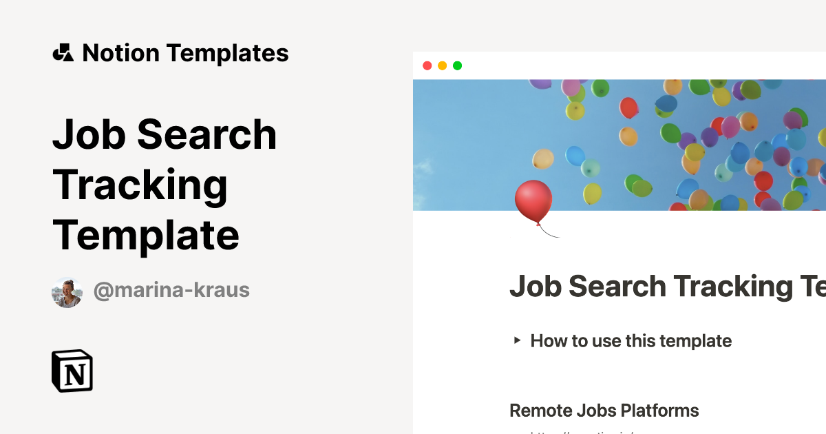 תבנית Job Search Tracking Template מאת Marina Kraus | Marketplace של Notion