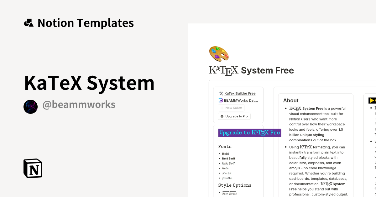 תבנית KaTeX System מאת BEAMMWorks | Marketplace של Notion