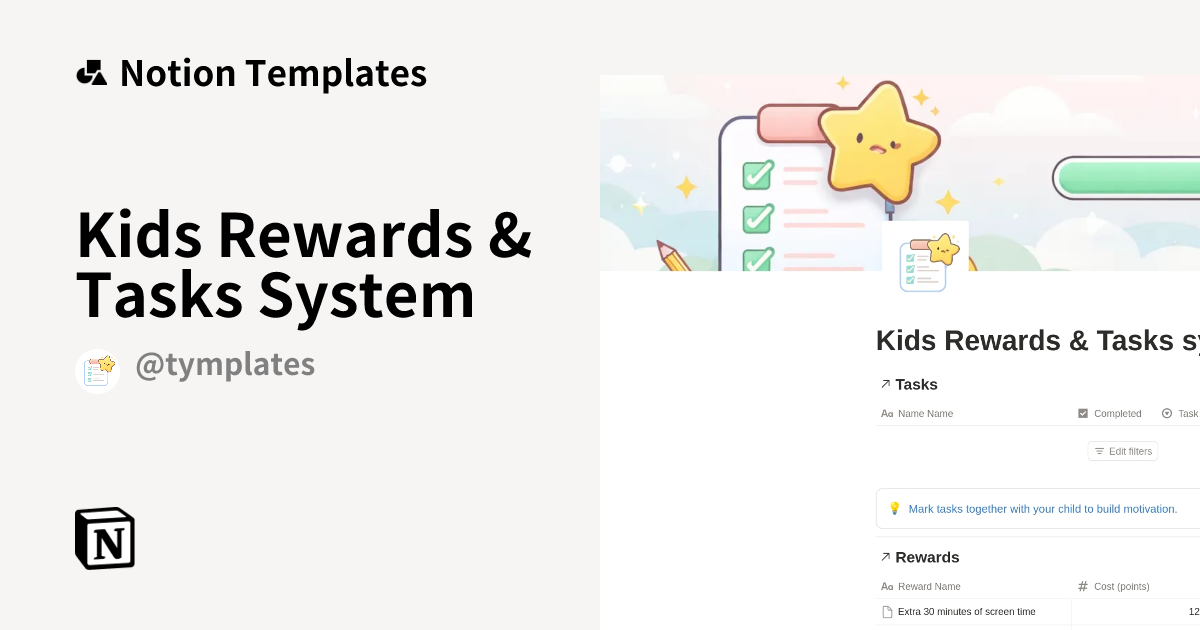 תבנית Kids Rewards & Tasks System מאת tYmplates | Marketplace של Notion
