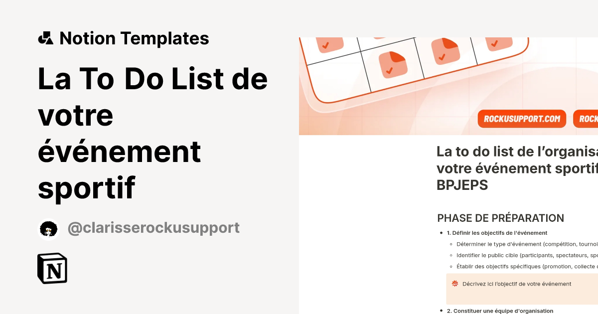 תבנית La To Do List de votre événement sportif | Marketplace של Notion