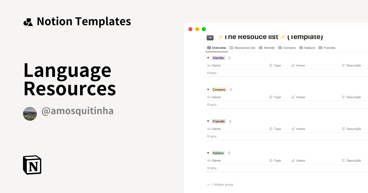 תבנית Language Resources | Marketplace של Notion