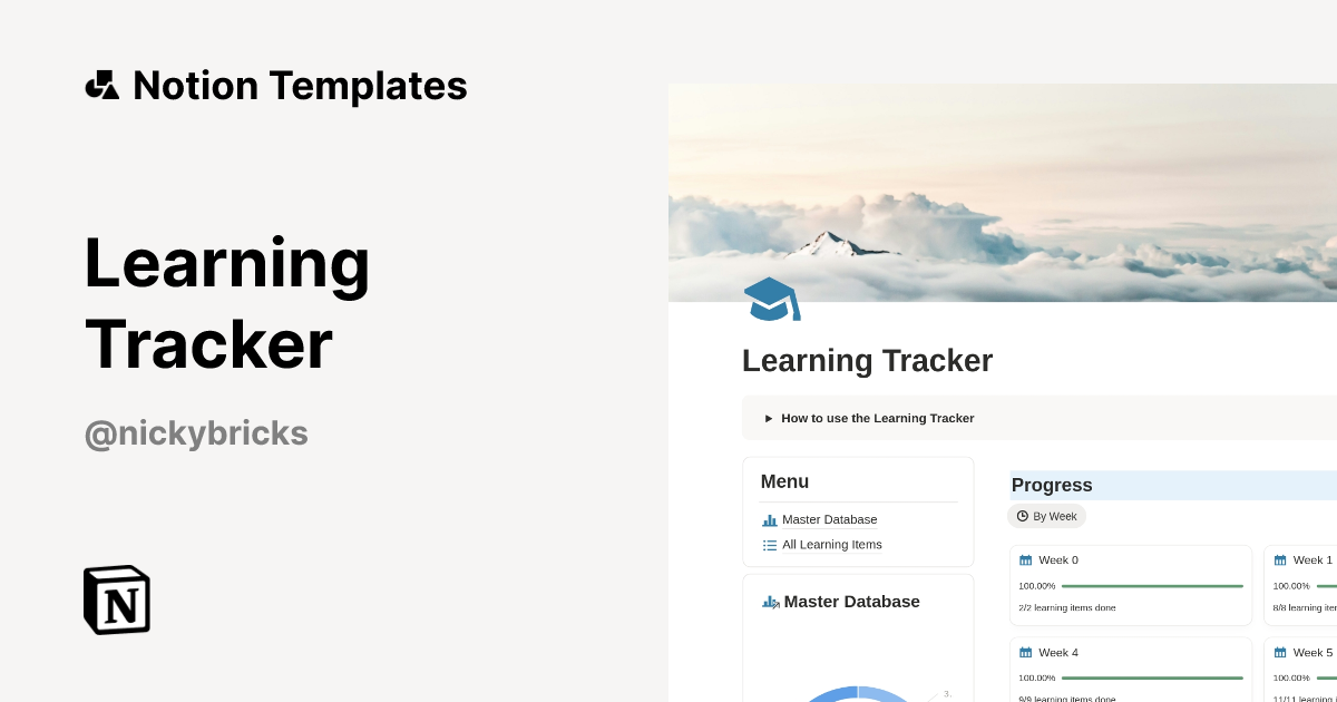 תבנית Learning Tracker מאת nickybricks | Marketplace של Notion
