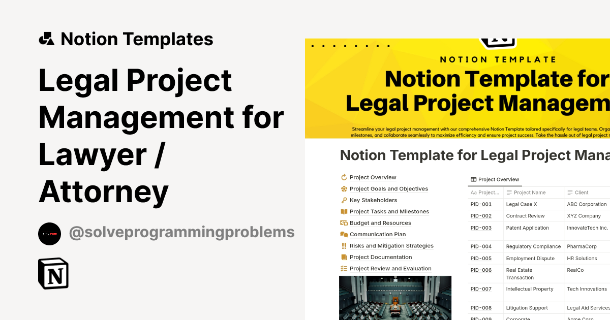 תבנית Legal Project Management for Lawyer / Attorney מאת Hams AI Tech ...