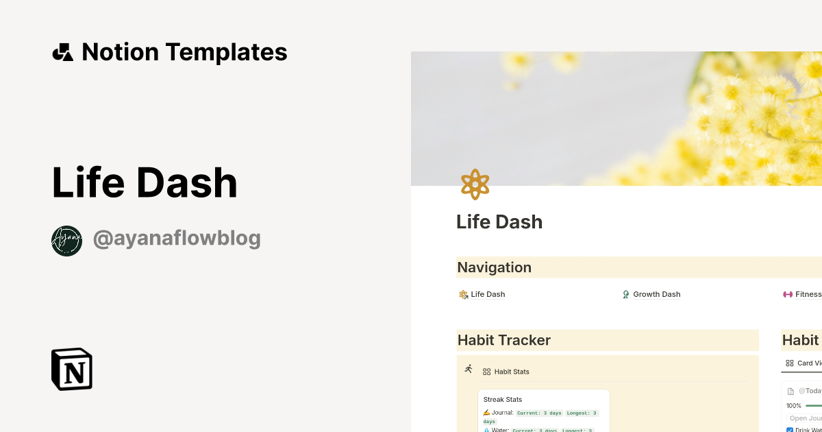 תבנית Life Dash מאת Ayana Flow Templates | Marketplace של Notion