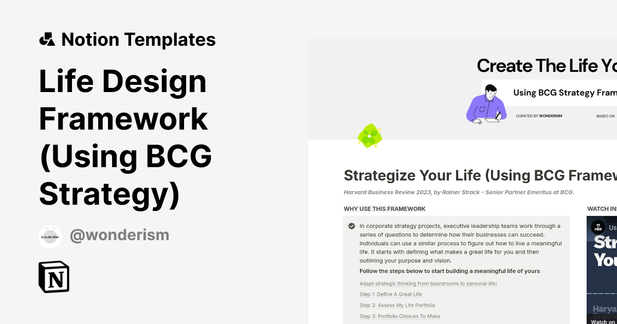 תבנית Life Design Framework (Using BCG Strategy) מאת Wonderism ...