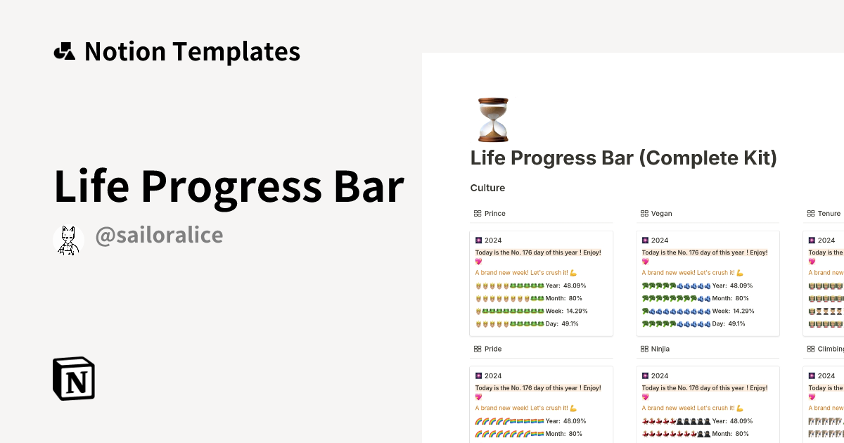 תבנית Life Progress Bar | Marketplace של Notion