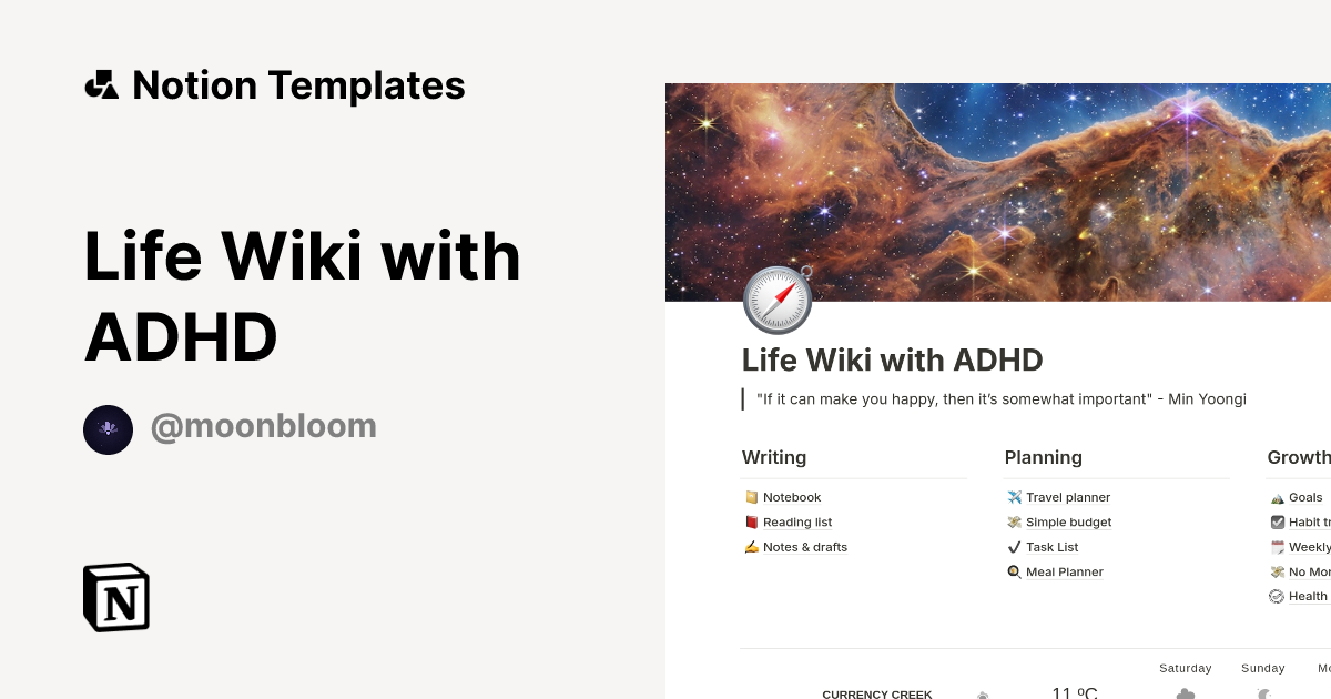 תבנית Life Wiki with ADHD מאת RainbowCatTeck | Marketplace של Notion