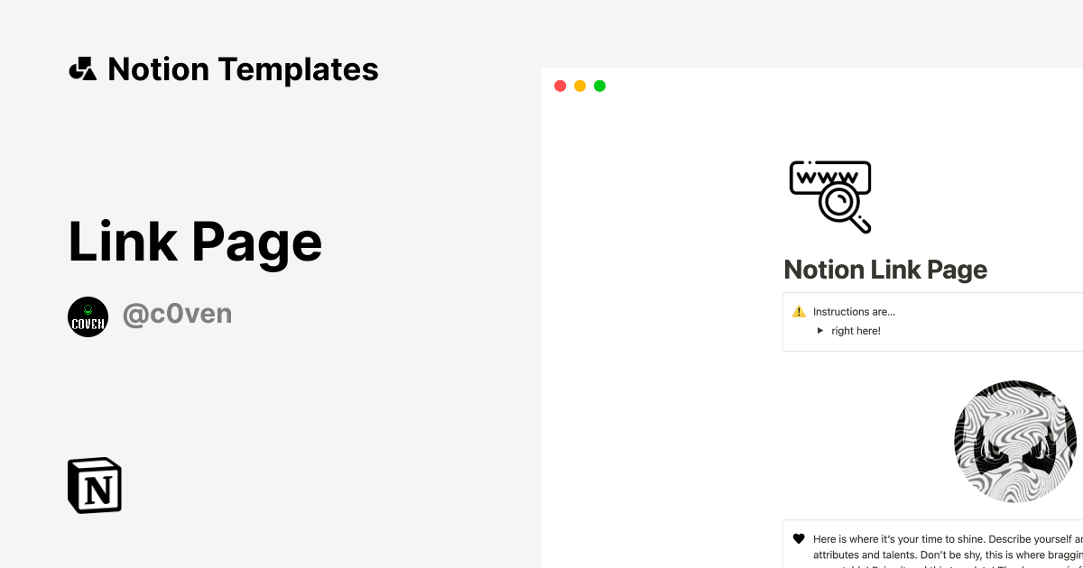 תבנית Link Page מאת C0VEN | Marketplace של Notion