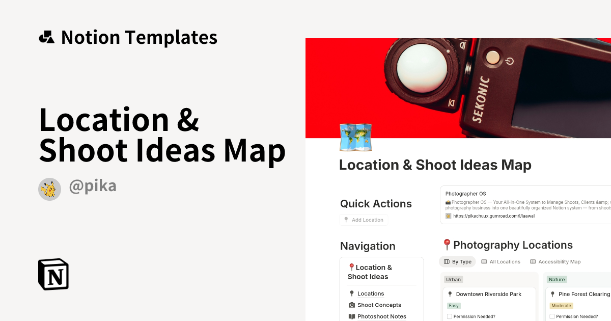 תבנית Location & Shoot Ideas Map | Marketplace של Notion
