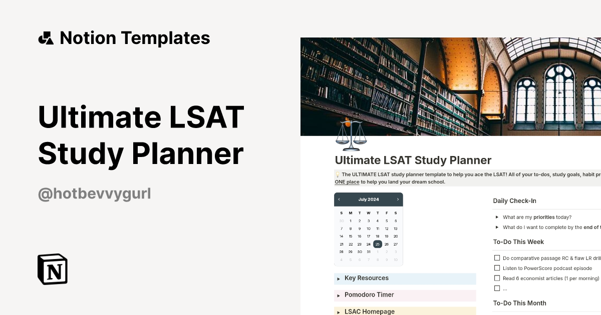 תבנית Ultimate LSAT Study Planner מאת HotBevvyGurl | Marketplace של Notion