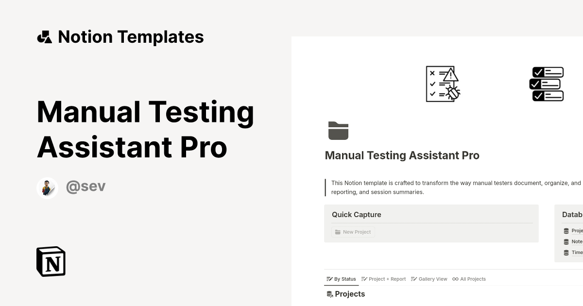 תבנית Manual Testing Assistant Pro מאת Sev | Marketplace של Notion