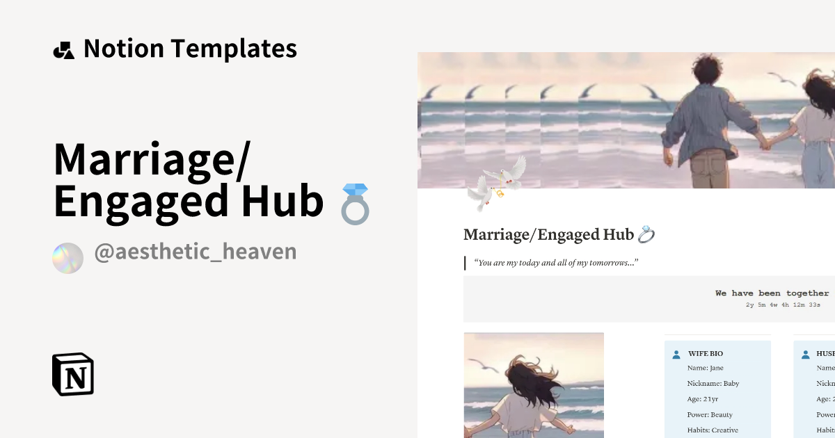 תבנית Marriage/Engaged Hub 💍 | Marketplace של Notion
