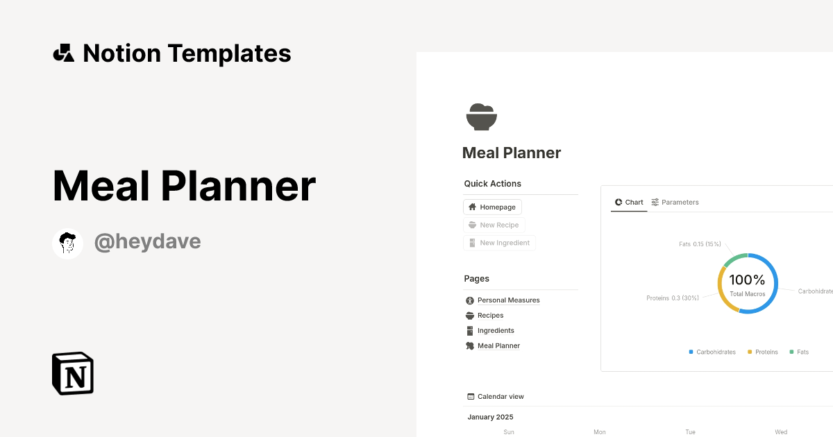 תבנית Meal Planner מאת Dave | Marketplace של Notion