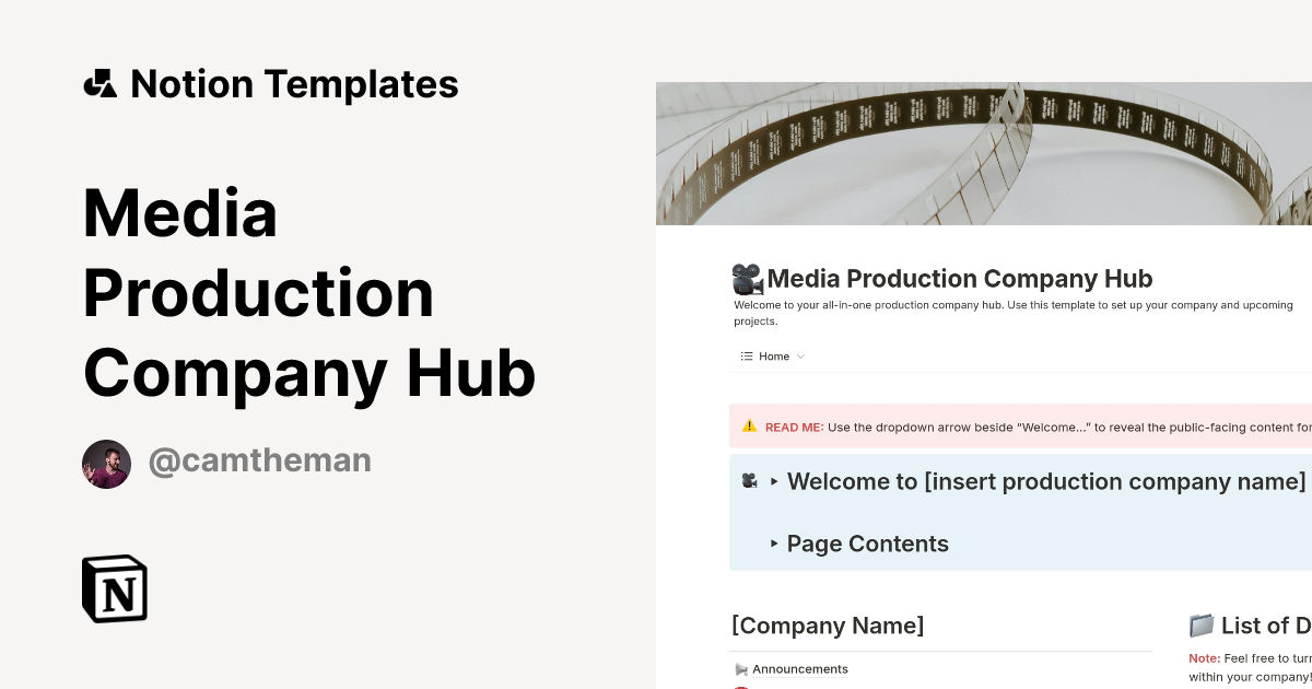 תבנית Media Production Company Hub | Marketplace של Notion