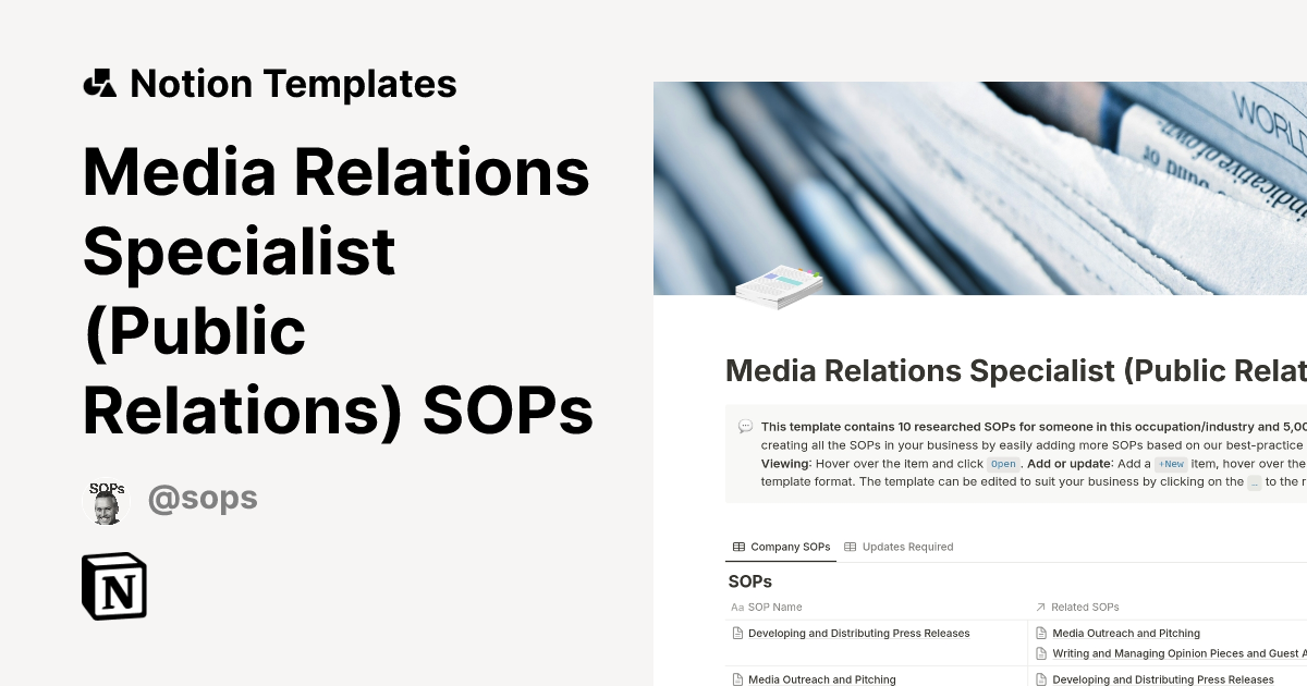 תבנית Media Relations Specialist (Public Relations) SOPs מאת SOPs ...