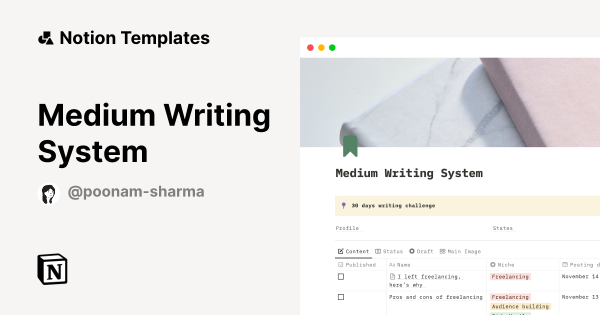 תבנית Medium Writing System | Marketplace של Notion