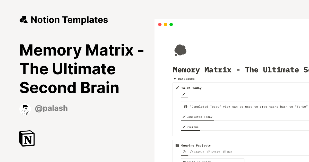 תבנית Memory Matrix - The Ultimate Second Brain | Marketplace של Notion
