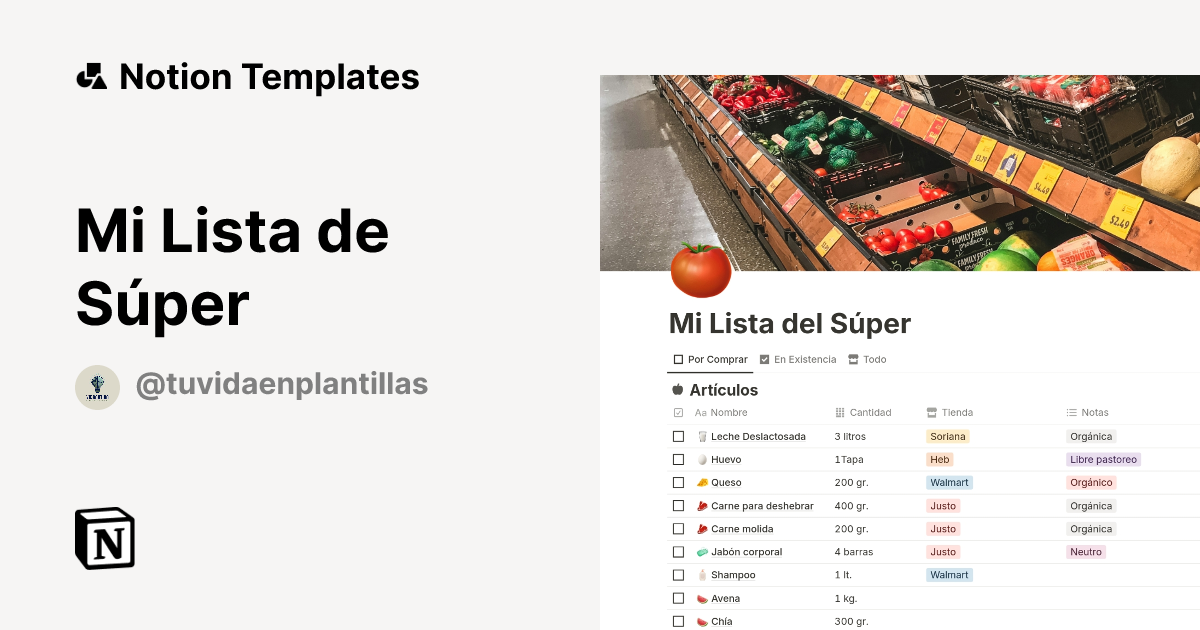 תבנית Mi Lista de Súper | Marketplace של Notion