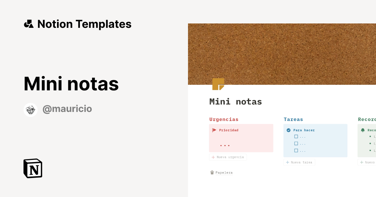 תבנית Mini notas | Marketplace של Notion
