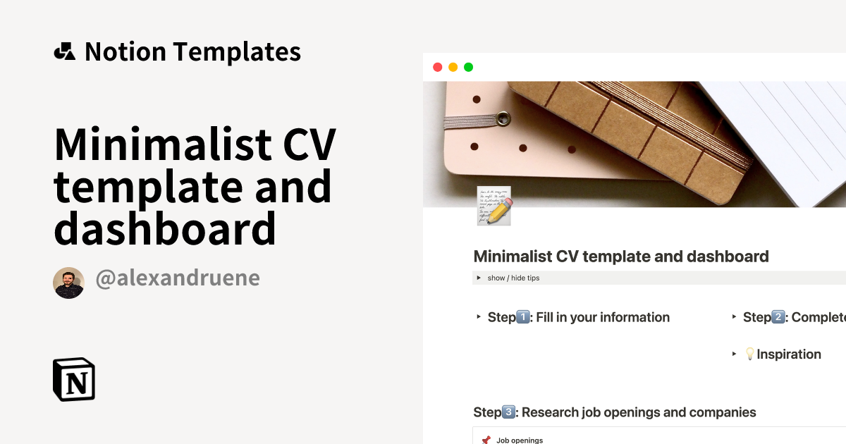 תבנית Minimalist CV template and dashboard מאת Alexandru Ene ...