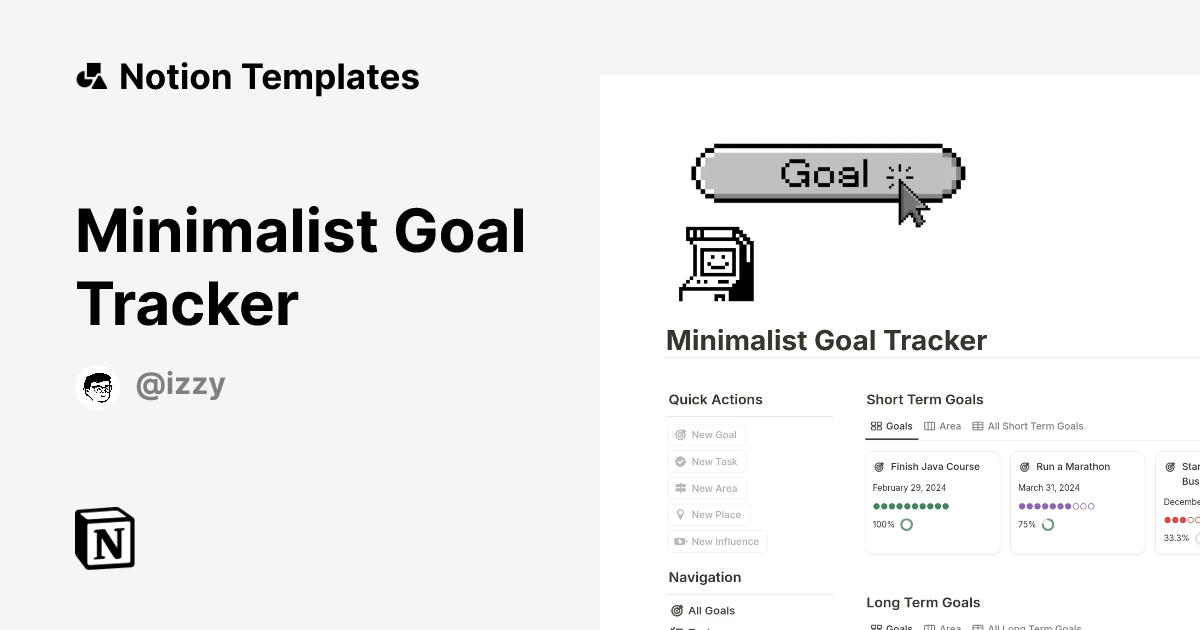 תבנית Minimalist Goal Tracker מאת Izzy | Marketplace של Notion