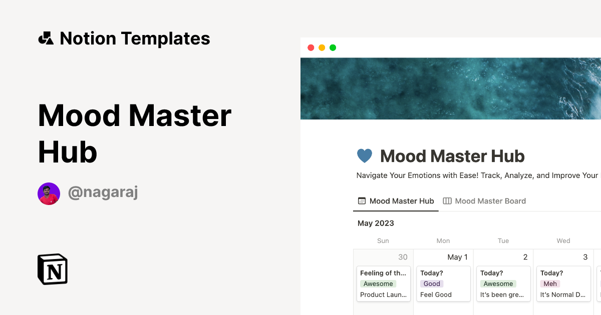 תבנית Mood Master Hub | Marketplace של Notion