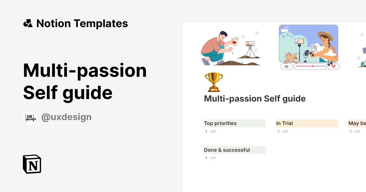 תבנית Multi-passion Self guide מאת UXD | Marketplace של Notion