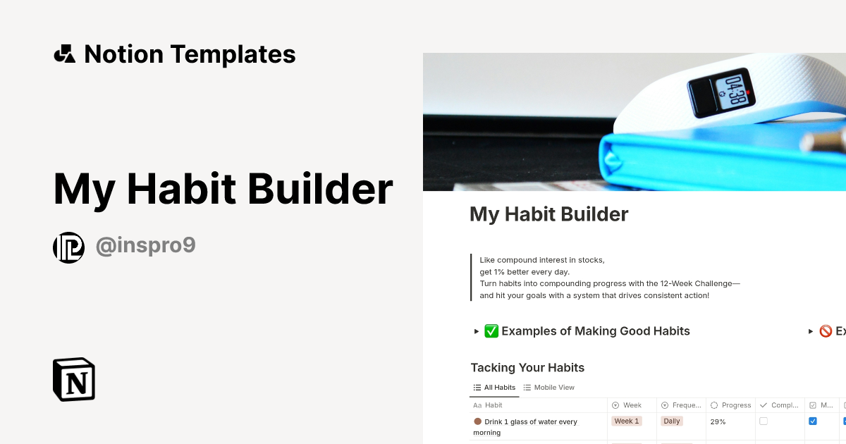 תבנית My Habit Builder מאת Inspro9 | Marketplace של Notion