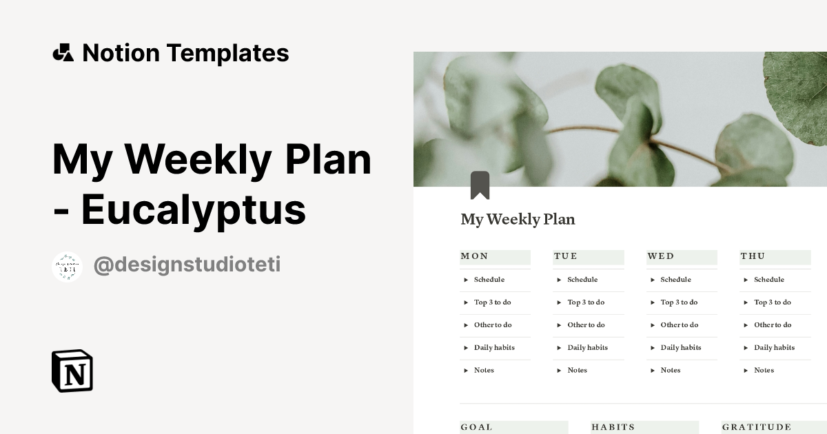 תבנית My Weekly Plan - Eucalyptus | Marketplace של Notion