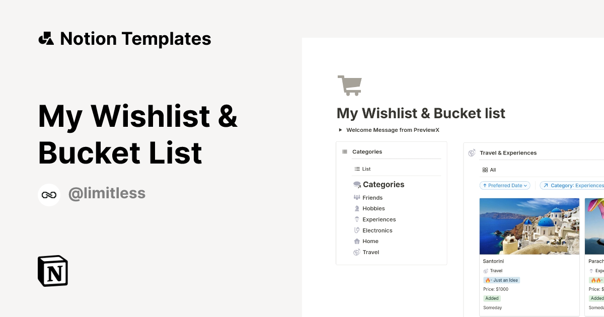 תבנית My Wishlist & Bucket List מאת Limitless Notion | Marketplace של ...
